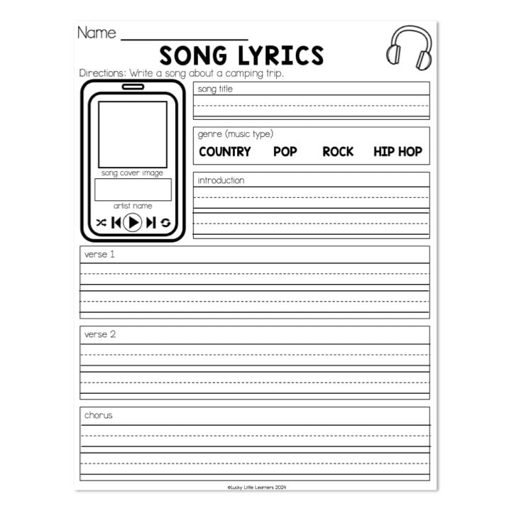 Monthly Writing Centers - May - Song - Camping Trip - Lucky Little Learners