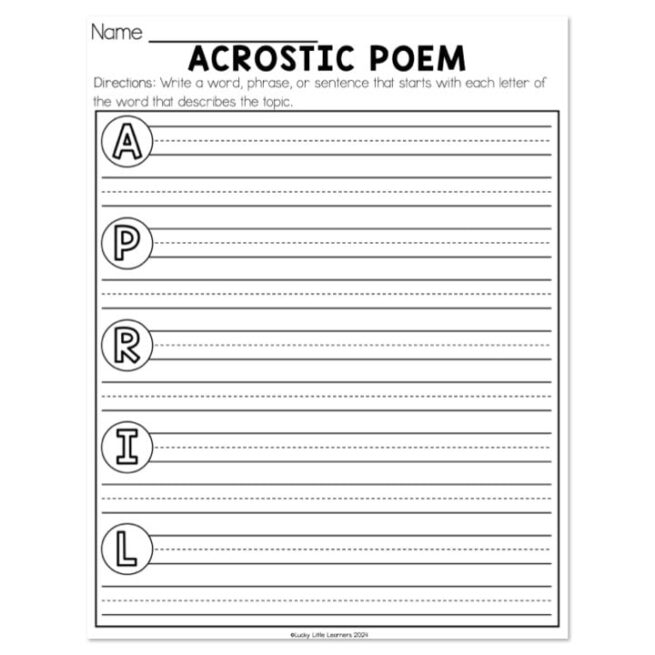 Monthly Writing Centers - April - Acrostic Poem - April - Lucky Little ...