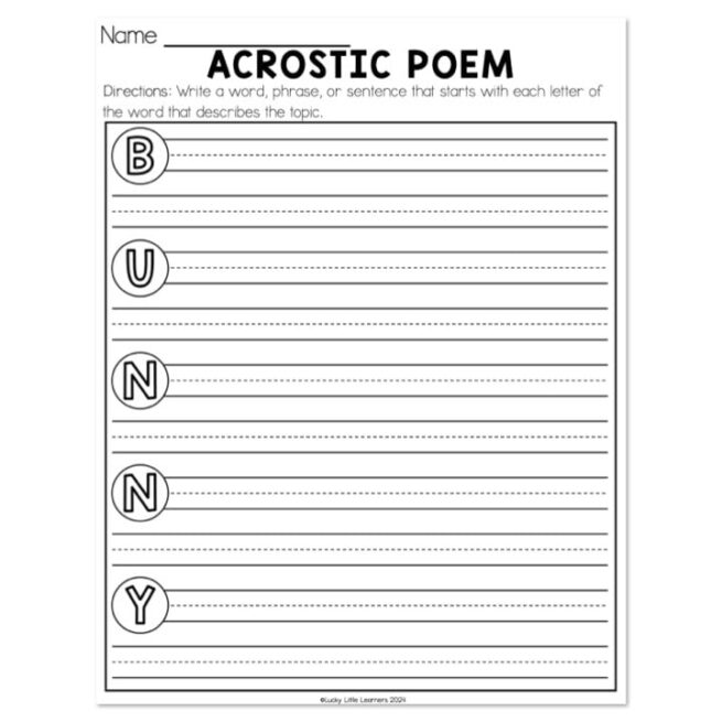 Monthly Writing Centers - April - Acrostic Poem - Bunny - Lucky Little ...