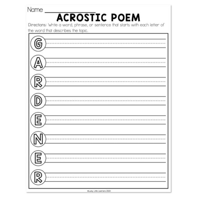 Monthly Writing Centers - April - Acrostic Poem - Gardener - Lucky ...