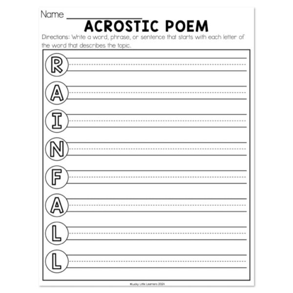 Monthly Writing Centers - April - Acrostic Poem - Rainfall - Lucky ...