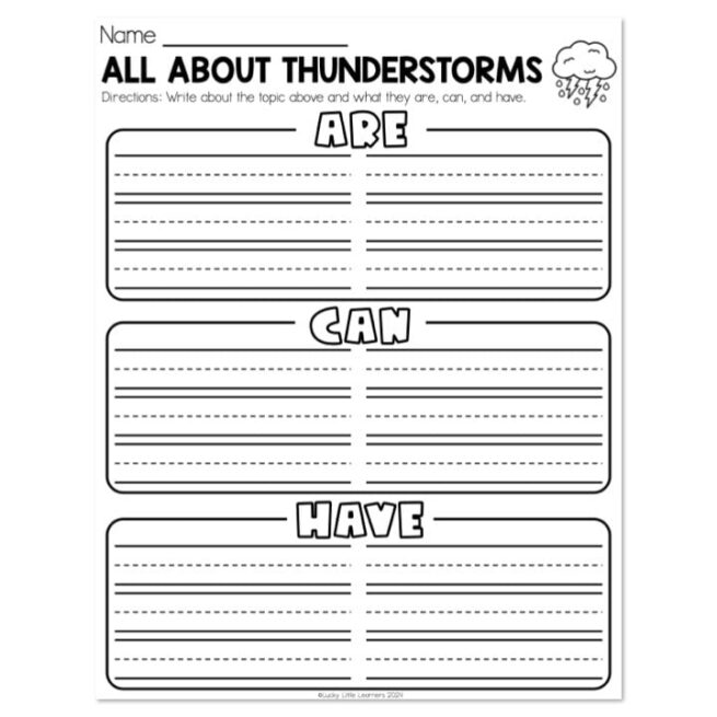 Monthly Writing Centers - April - All About - Thunderstorms - Lucky ...