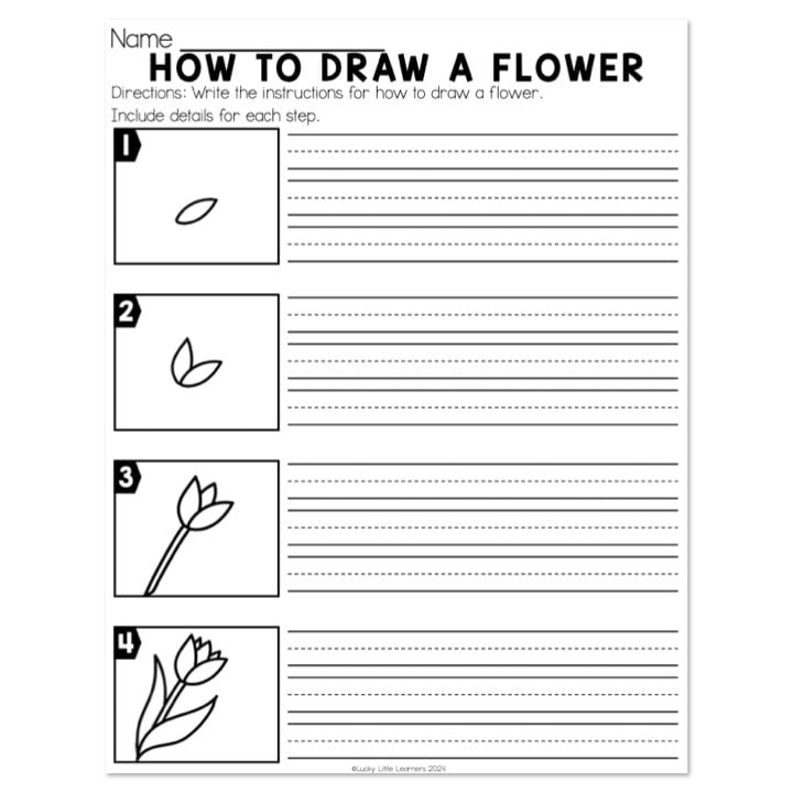 Monthly Writing Centers - April - How to - Draw a Flower - Lucky Little ...