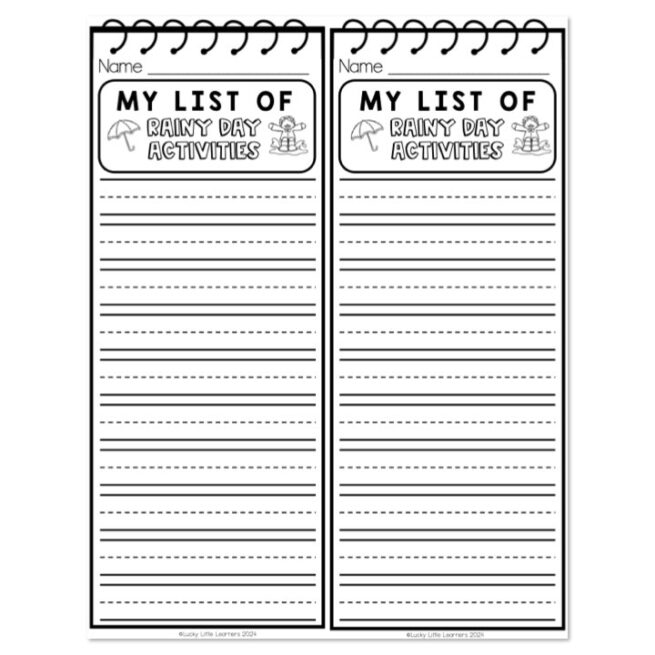Monthly Writing Centers - April - List - Rainy Day Activities - Lucky ...