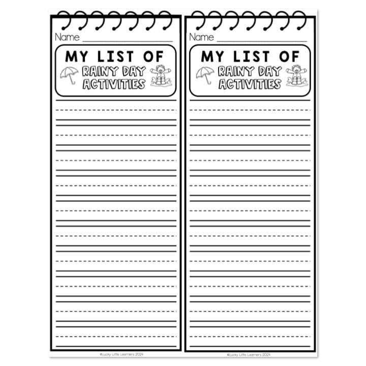 Monthly Writing Centers - April - List - Rainy Day Activities - Lucky ...
