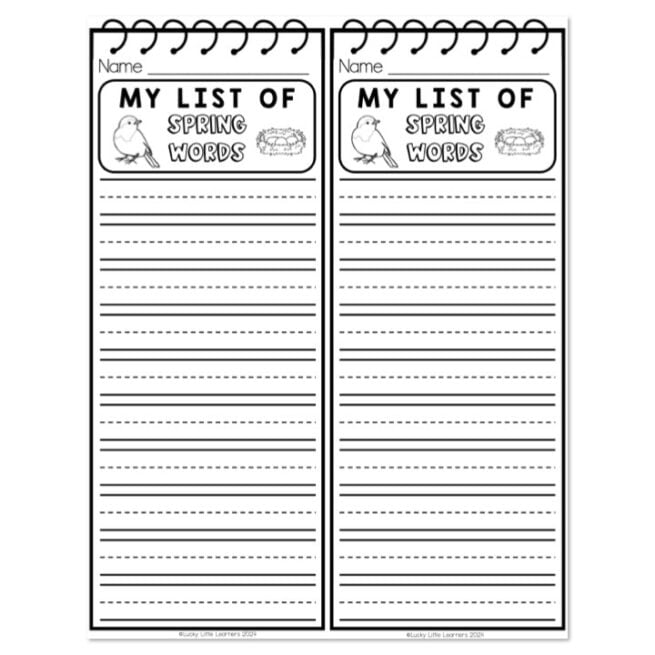 Monthly Writing Centers - April - List - Spring Words - Lucky Little ...