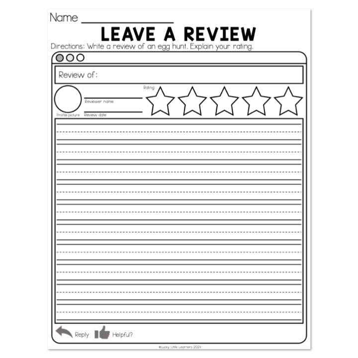 Monthly Writing Centers - April - Review - Egg Hunt - Lucky Little Learners