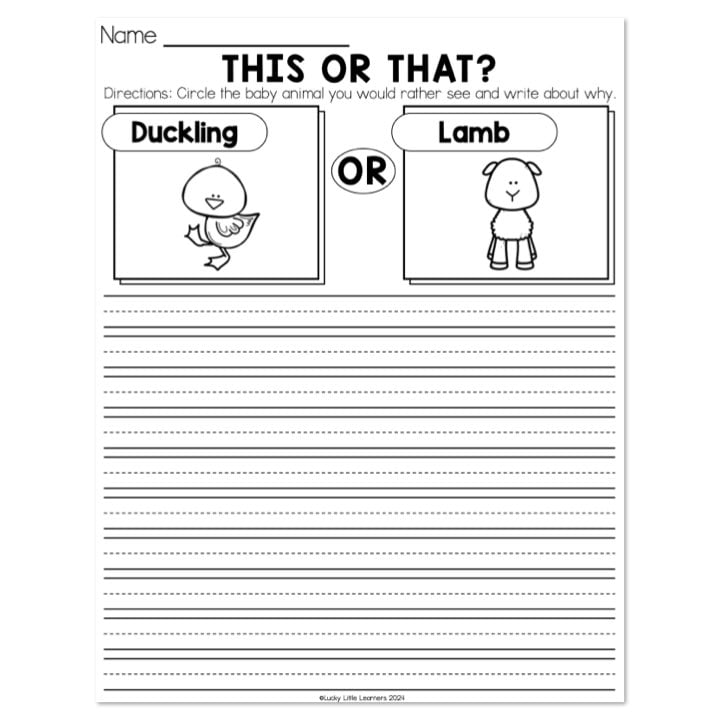 Monthly Writing Centers - April - This or That - Baby Animal - Lucky ...