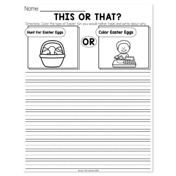 Monthly Writing Centers - April - This or That - Easter Fun - Lucky ...