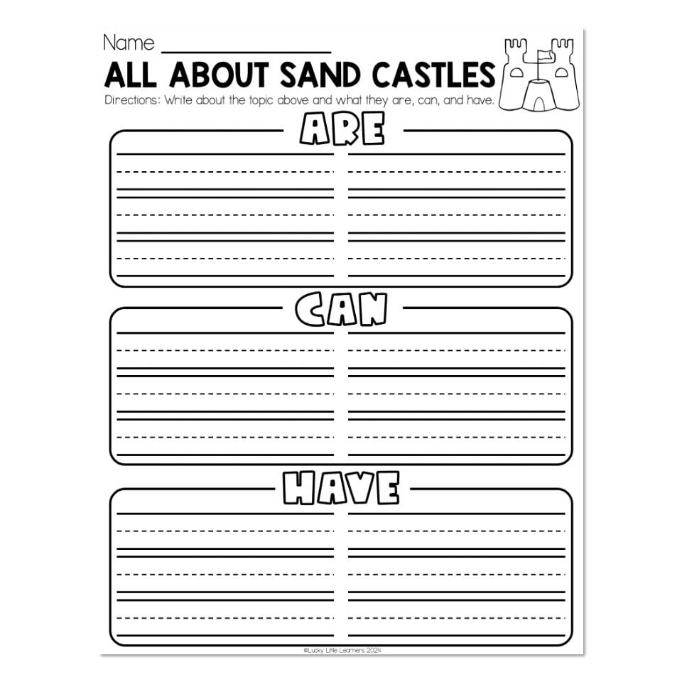Monthly Writing Centers - August - All About - Sand Castles - Lucky ...