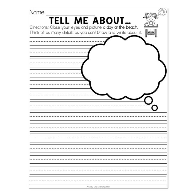 Monthly Writing Centers - August - Tell Me About - Day at the Beach ...