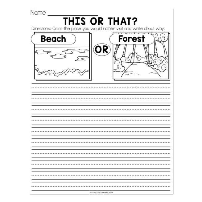 Monthly Writing Centers - August - This or That - Beach or Forest ...