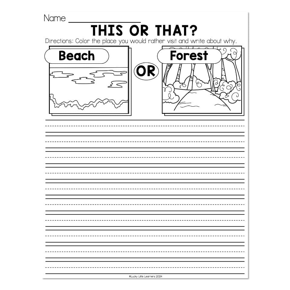 Monthly Writing Centers - August - This or That - Beach or Forest ...
