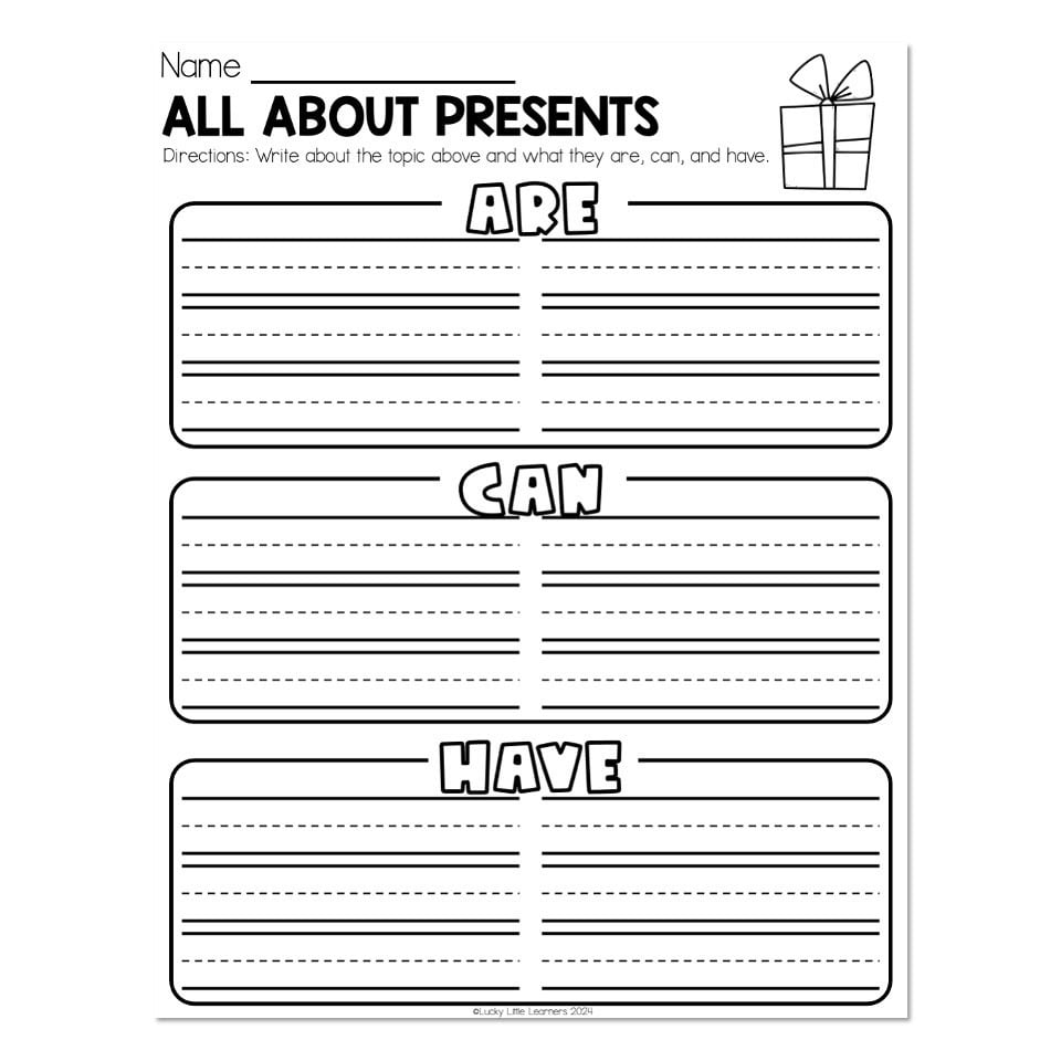 Monthly Writing Centers - December - All About - Presents - Lucky ...