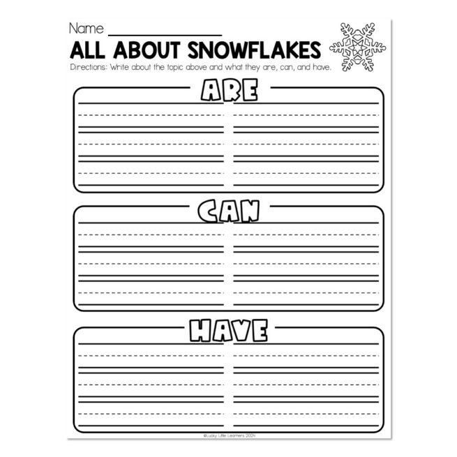 Monthly Writing Centers - December - All About - Snowflakes - Lucky ...