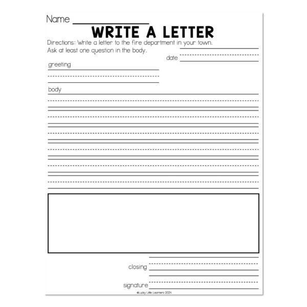 Monthly Writing Centers - December - Letter - Fire Department - Lucky ...