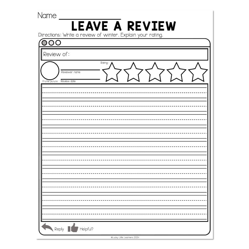 Monthly Writing Centers - December - Review - Winter - Lucky Little ...