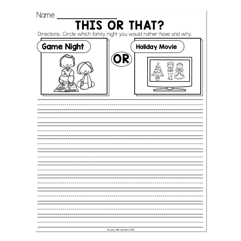 Monthly Writing Centers - December - This or That - Family Night ...
