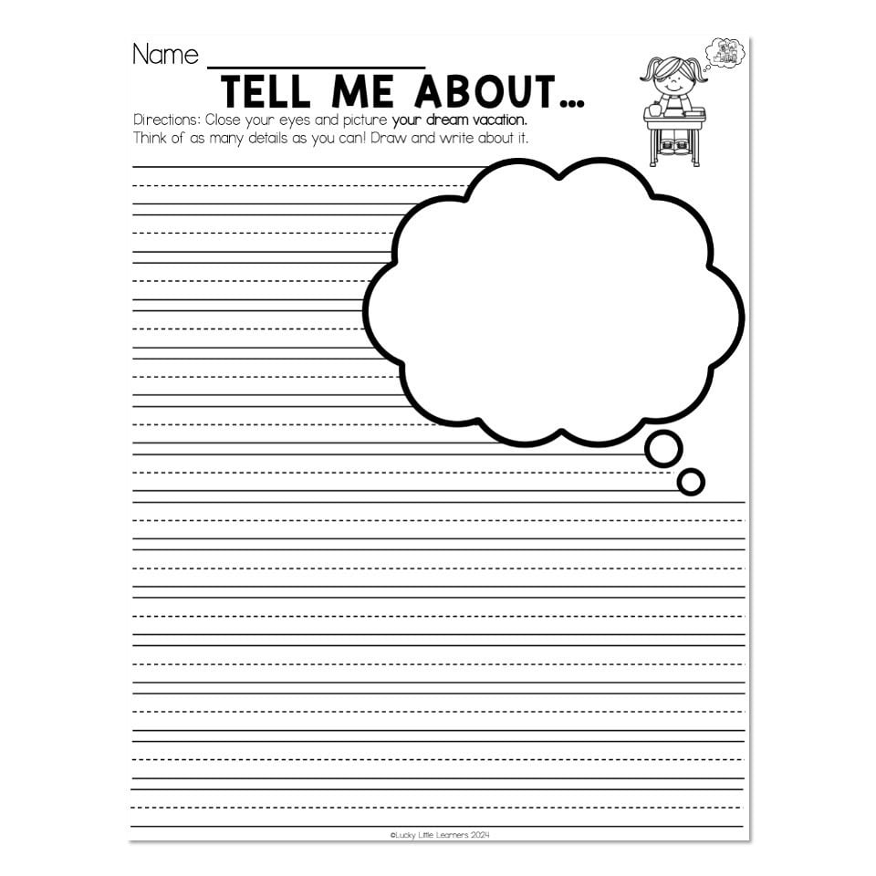 Monthly Writing Centers - February - Tell Me About - Dream Vacation ...