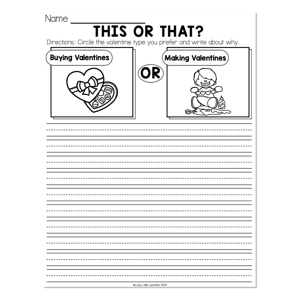 Monthly Writing Centers - February - This or That - Buying or Making ...
