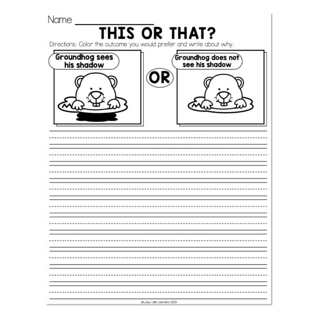 Monthly Writing Centers - February - This or That - Groundhog Shadow ...