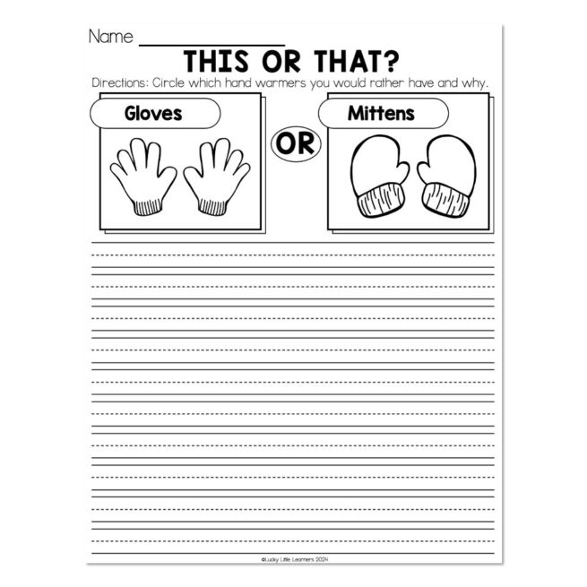 Monthly Writing Centers - January - This or That - Gloves or Mittens ...
