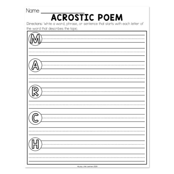 Monthly Writing Centers - March - Acrostic Poem - March - Lucky Little ...