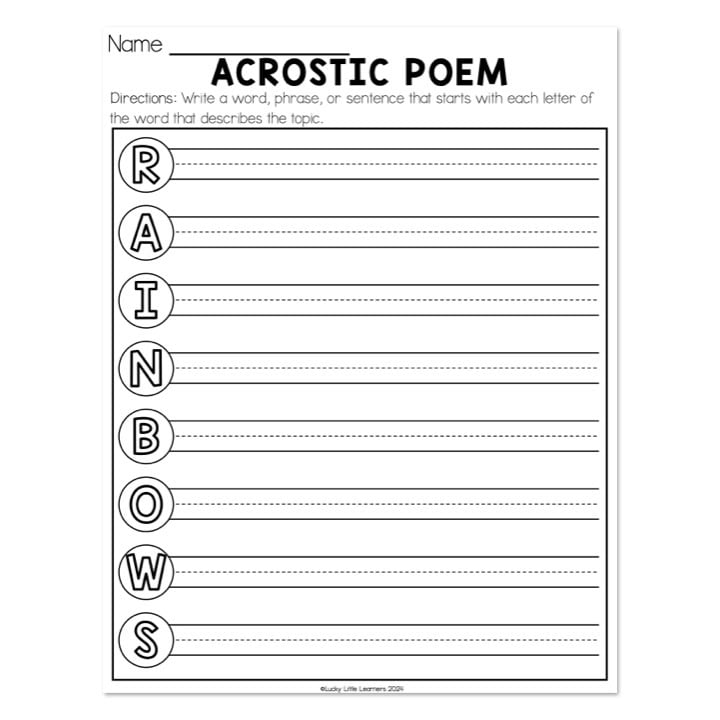 Monthly Writing Centers - March - Acrostic Poem - Rainbows - Lucky ...