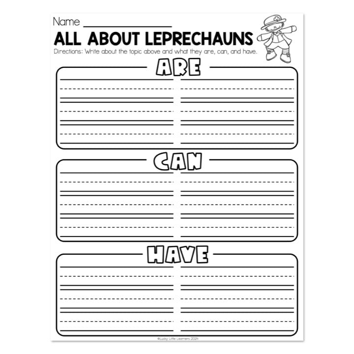 Monthly Writing Centers - March - All About - Leprechauns - Lucky ...