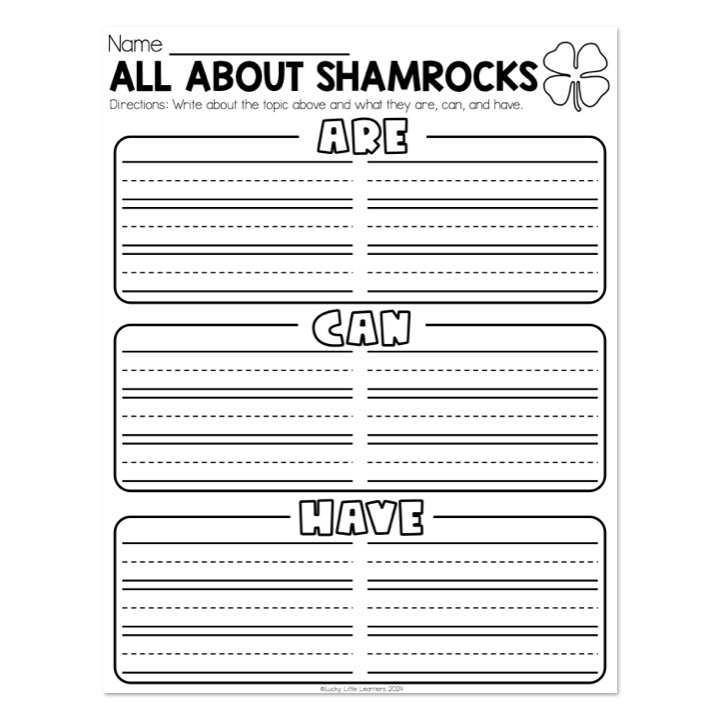 Monthly Writing Centers - March - All About - Shamrocks - Lucky Little ...