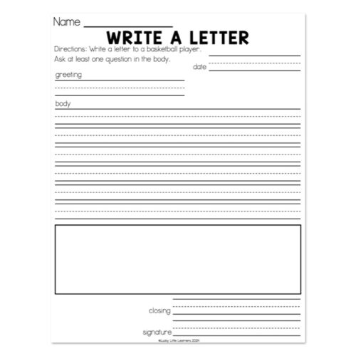 Monthly Writing Centers - March - Letter - Basketball Player - Lucky ...