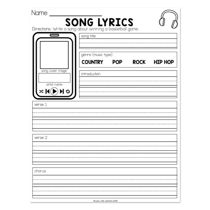 Monthly Writing Centers - March - Song Lyrics - Basketball Game - Lucky ...
