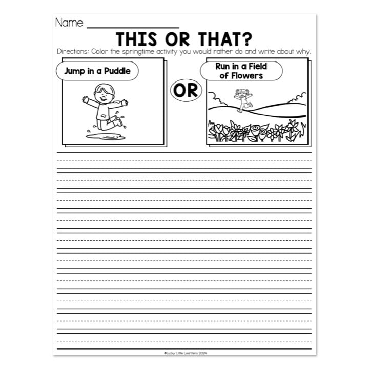 Monthly Writing Centers - March - This or That - Springtime Activity ...