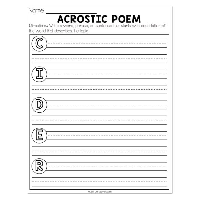 Monthly Writing Centers - October - Acrostic Poem - Cider - Lucky ...