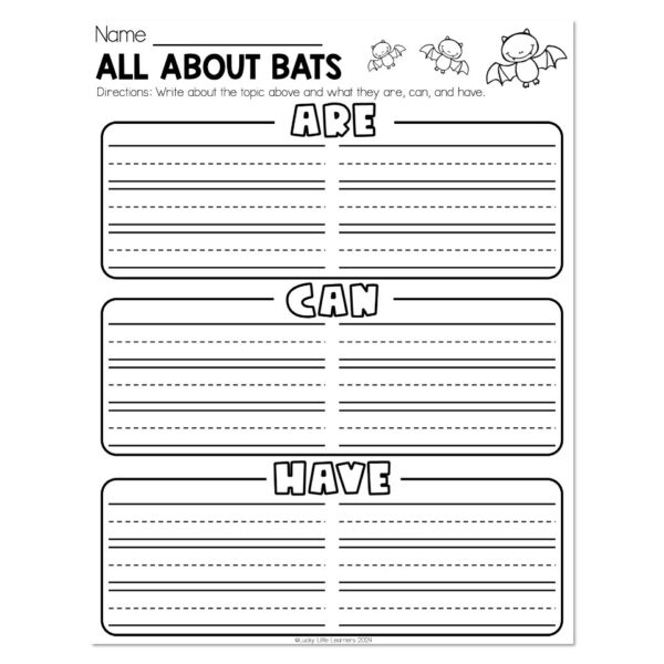Monthly Writing Centers - October - All About - Bats - Lucky Little ...