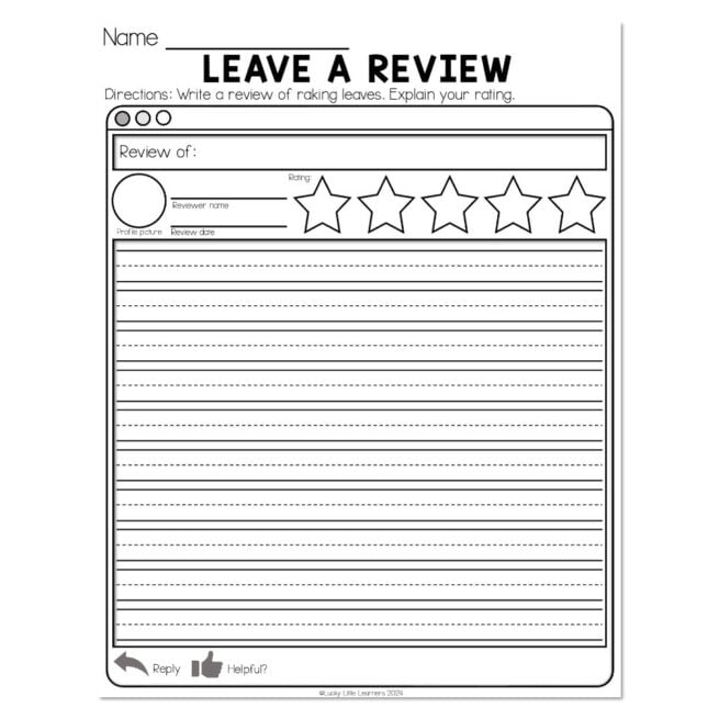 Monthly Writing Centers - October - Review - Raking Leaves - Lucky ...