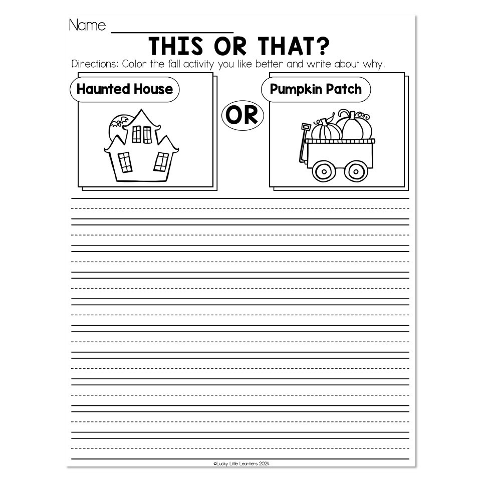 Monthly Writing Centers - October - This or That - Haunted House or ...