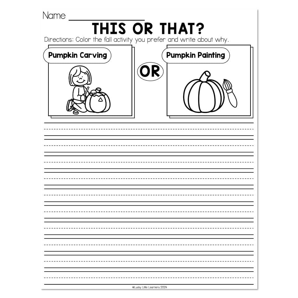 Monthly Writing Centers - October - This or That - Pumpkin Carving or ...