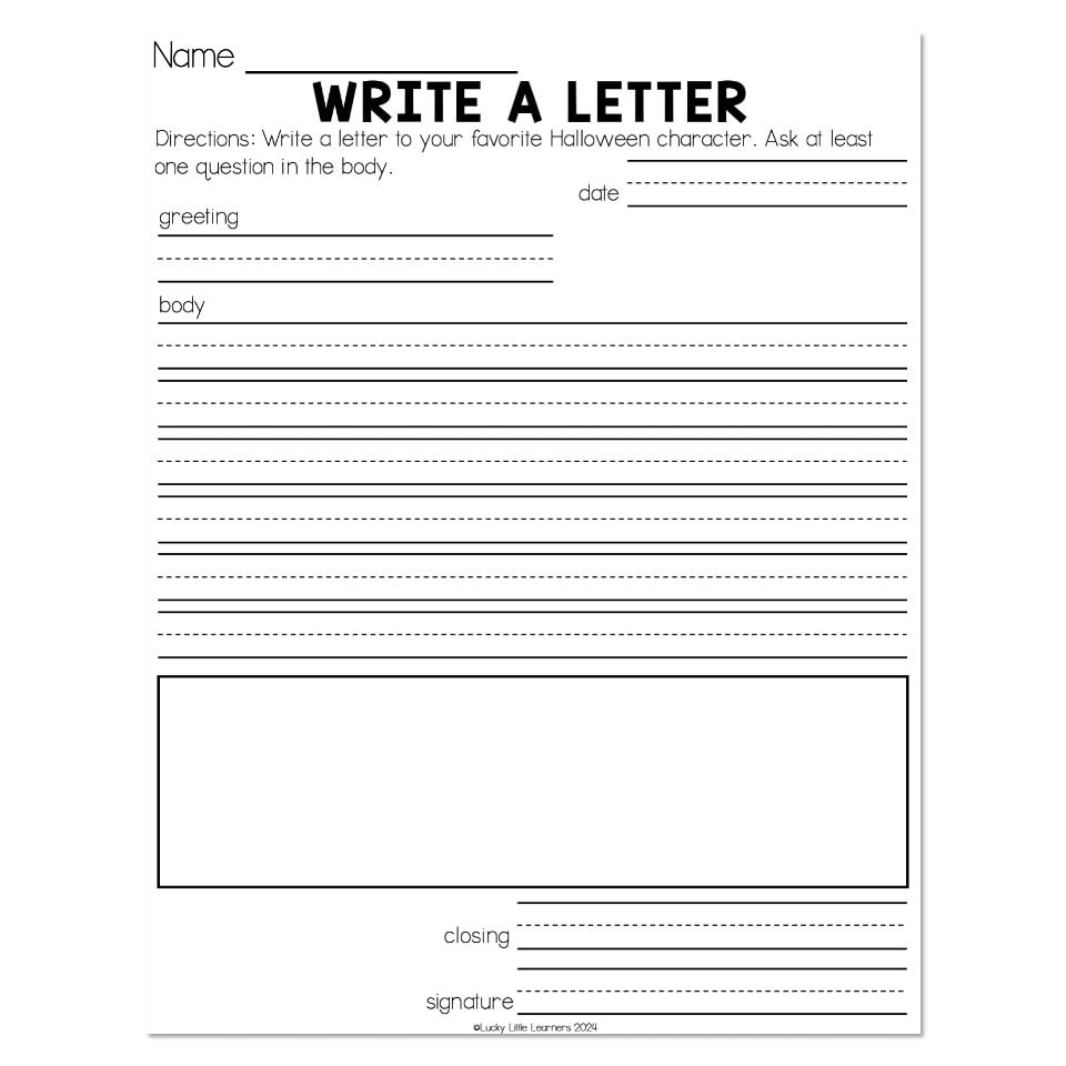 Monthly Writing Centers - October - Write a Letter - Halloween ...