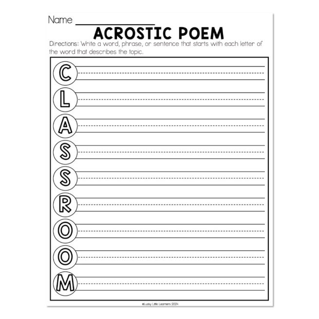 Monthly Writing Centers - September - Acrostic Poem - Classroom - Lucky ...