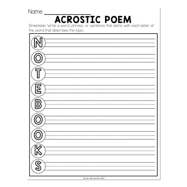 Monthly Writing Centers - September - Acrostic Poem - Notebooks - Lucky ...
