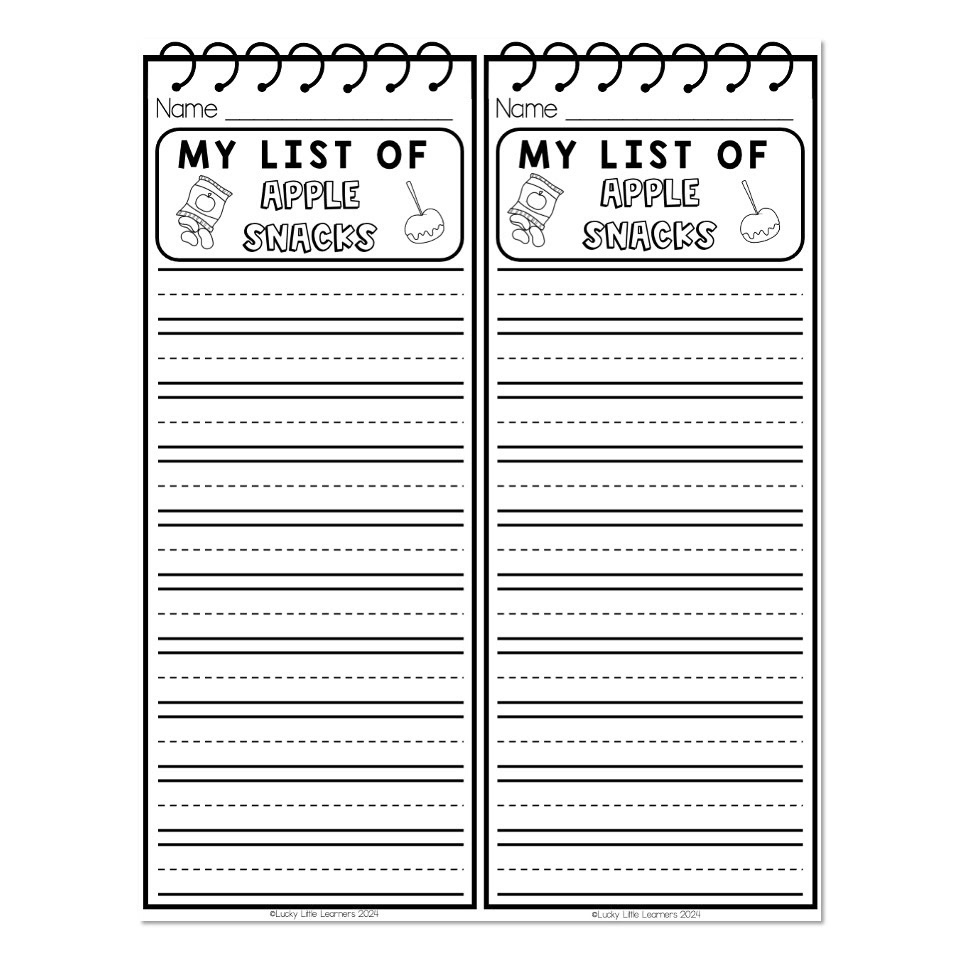 Monthly Writing Centers - September - List - Apple Snacks - Lucky ...