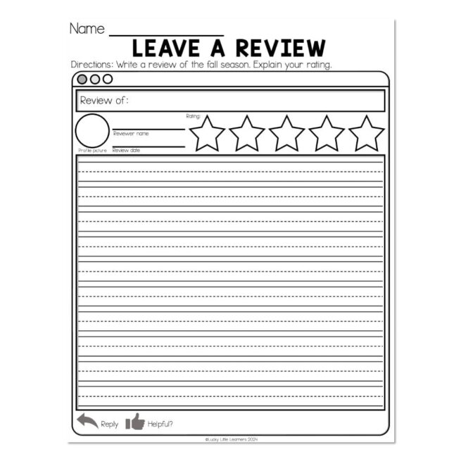 Monthly Writing Centers - September - Review - Fall Season - Lucky ...
