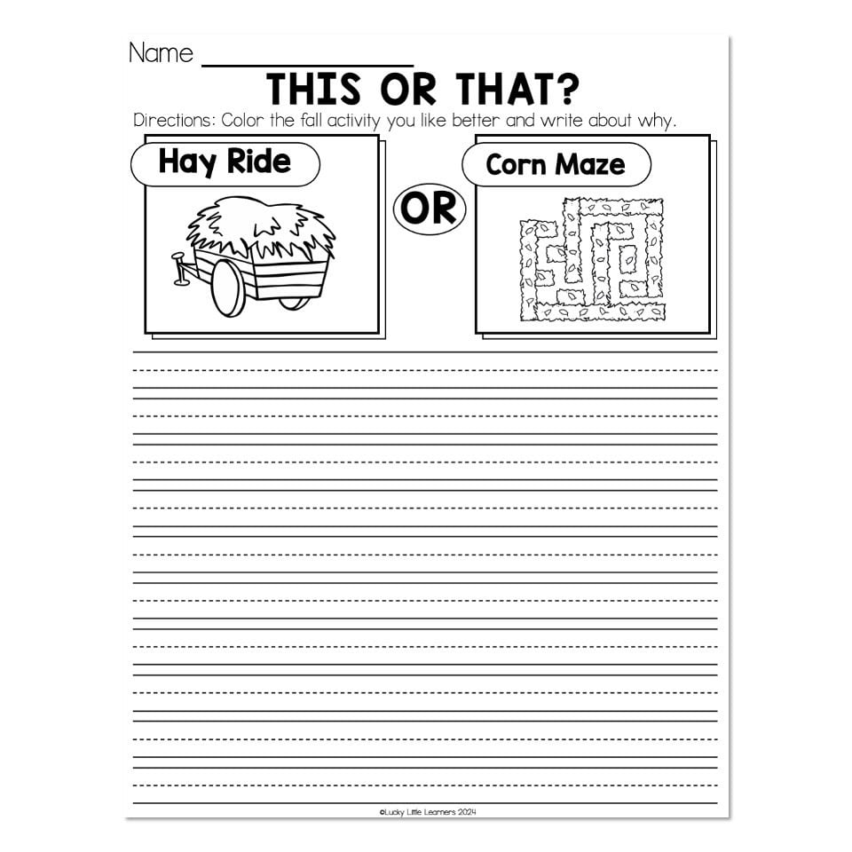 Monthly Writing Centers - September - This or That? - Hay Ride or Corn ...