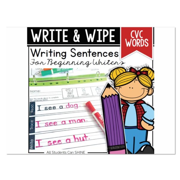 Write and Wipe Sentence Writing - CVC Words - Lucky Little Learners