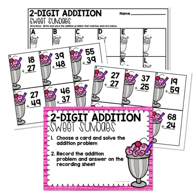 2nd Grade February Math Center – 2-Digit Addition - Sweet Sundaes Task ...