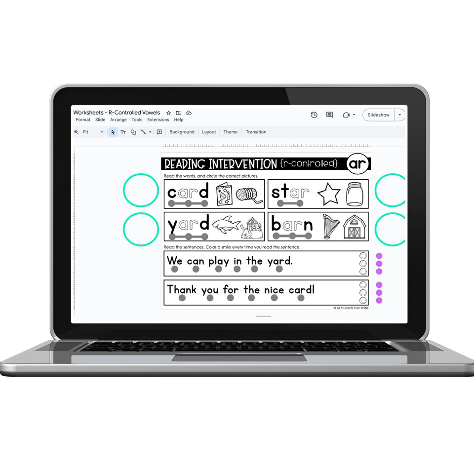 Digital Reading Intervention Worksheets - R-Controlled Vowels - Lucky ...