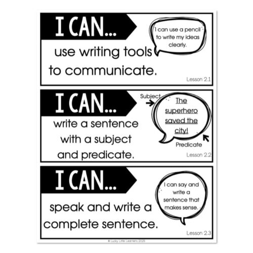 Lucky To Learn Writing Unit 2 Grammar I Can Statements Set 1 - Lucky ...