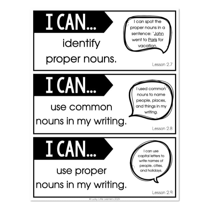Lucky To Learn Writing Unit 2 Grammar I Can Statements Set 3 - Lucky ...