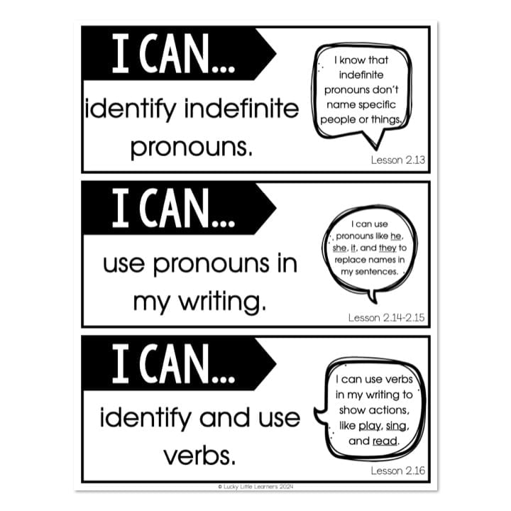 Lucky To Learn Writing Unit 2 Grammar I Can Statements Set 5 - Lucky ...